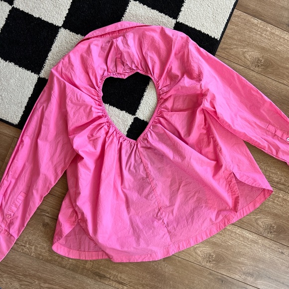 Zara | Tops | Zara Pink Heart Cutout Button Up | Poshmark